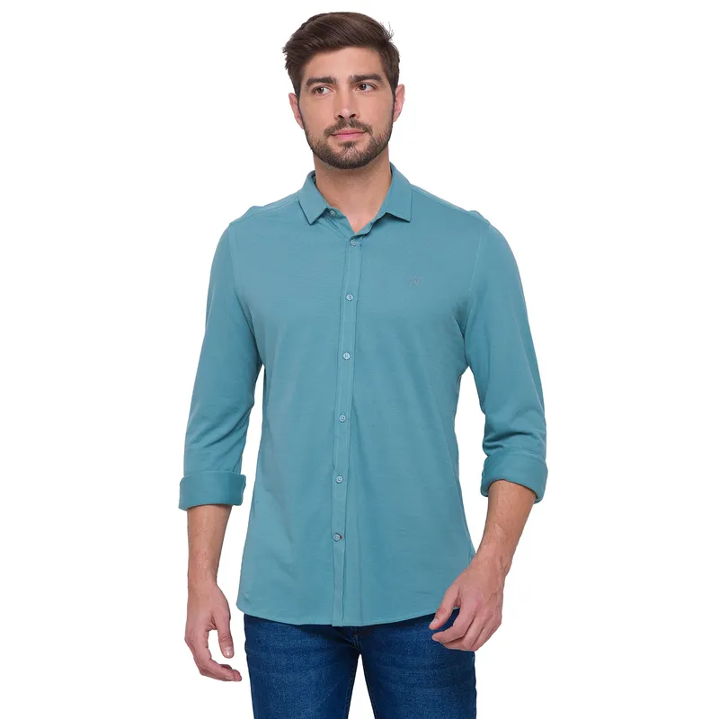 Being Human Super Slim Fit Men Collared Shirts-Sage Green